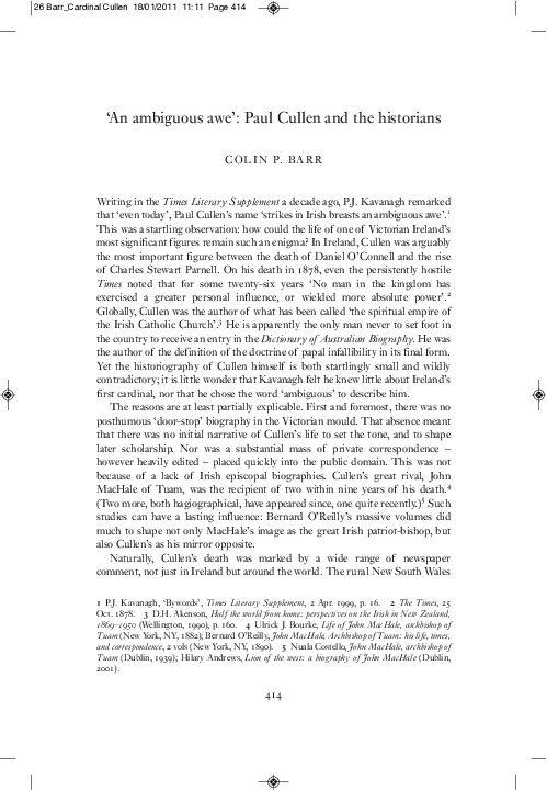 (PDF) ‘“An Ambiguous Awe:” Paul Cullen and the historians’, in Cardinal ...
