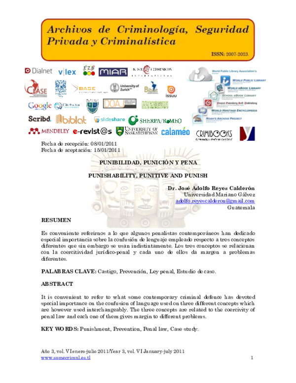 (PDF) Punibilidad, punición y pena/Punishability, punitive and punish