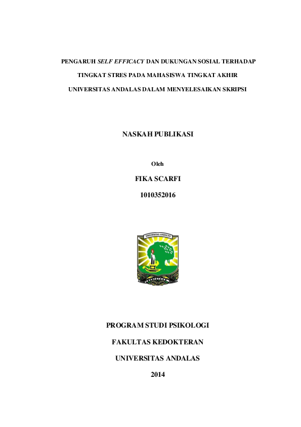 (PDF) PENGARUH SELF EFFICACY DAN DUKUNGAN SOSIAL TERHADAP TINGKAT STRES PADA MAHASISWA TINGKAT ...