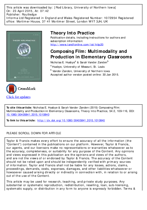 (PDF) Composing Film: Multimodality and Production in Elementary Classrooms