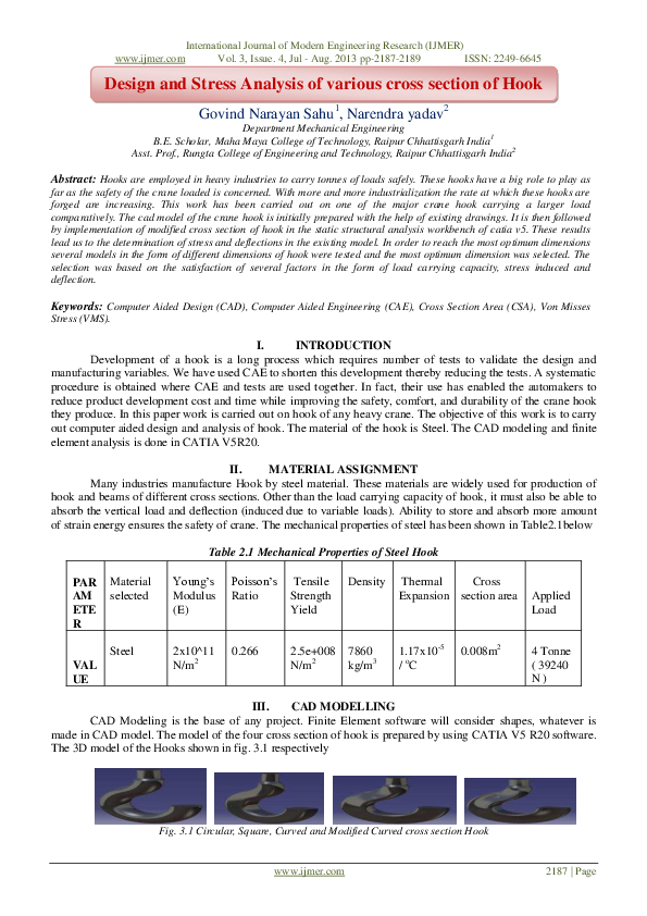(PDF) Design and Stress Analysis of various cross section of Hook