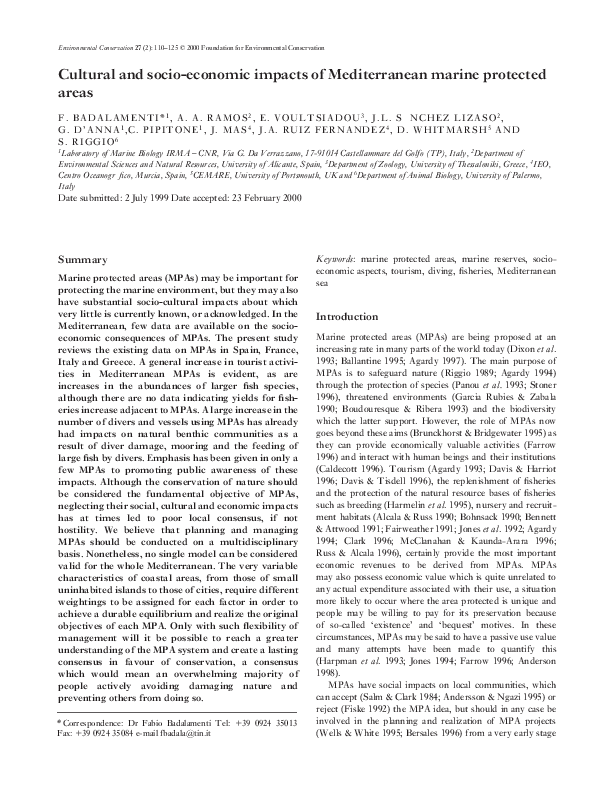 (PDF) Cultural and socio-economic impacts of Mediterranean marine ...