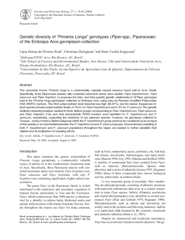 (PDF) Genetic diversity of "Pimenta Longa" genotypes (Piper spp ...