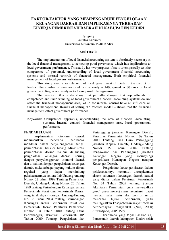 (PDF) Faktor-faktor yang Mempengaruhi Pengelolaan Keuangan Daerah dan Implikasinya Terhadap ...