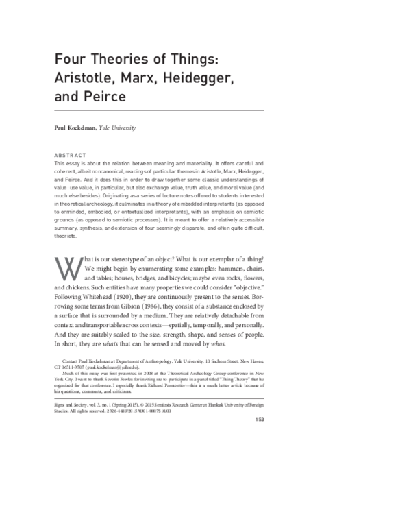(PDF) Materiality and Semiosis: Aristotle, Marx, Heidegger, Peirce