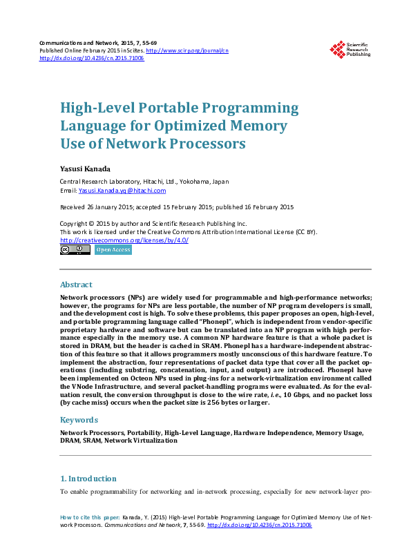 Pdf High Level Portable Programming Language For Optimized Memory Use Of Network Processors 