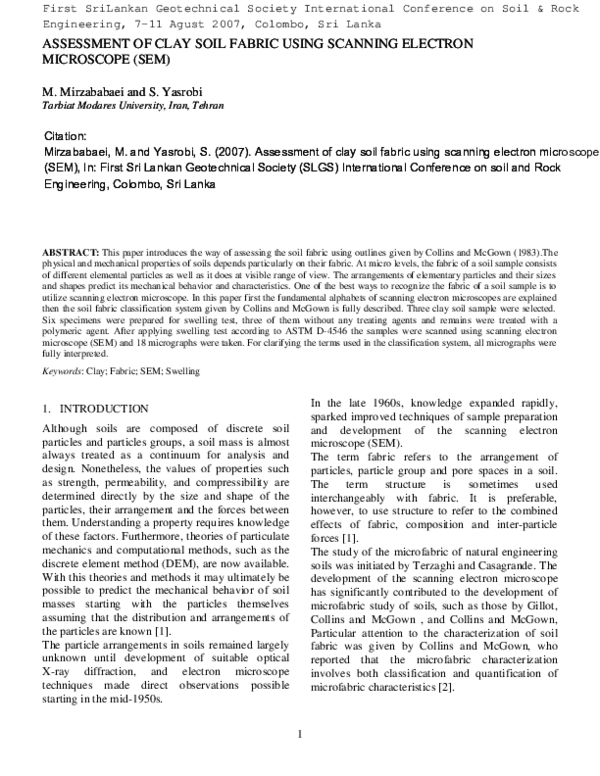 (PDF) ASSESSMENT OF CLAY SOIL FABRIC USING SCANNING ELECTRON MICROSCOPE ...