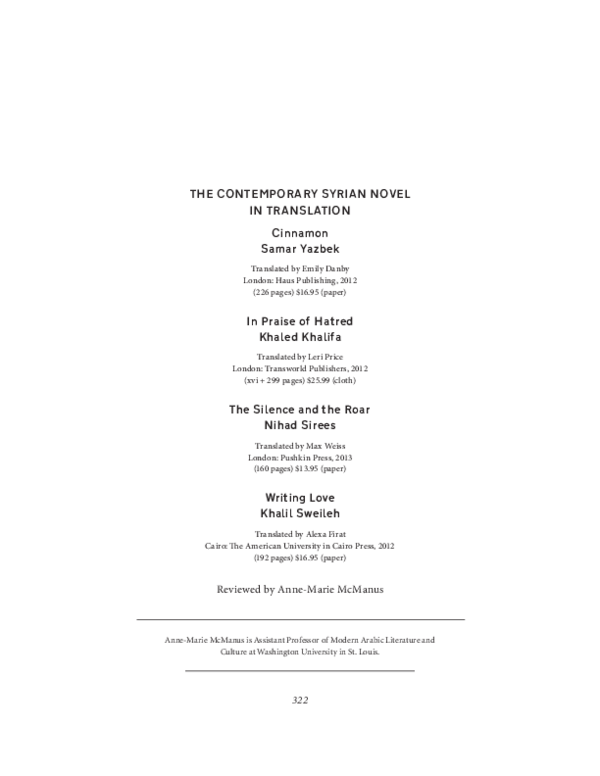 (PDF) The Contemporary Syrian Novel in Translation