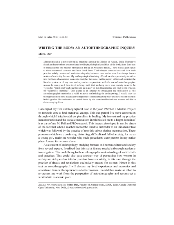 (PDF) Writing the Body: An Autoethnographic Inquiry