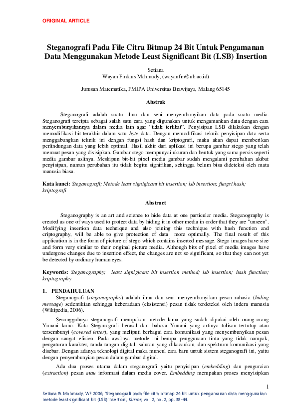 Pdf Steganografi Pada File Citra Bitmap 24 Bit Untuk Pengamanan Data Menggunakan Metode Least