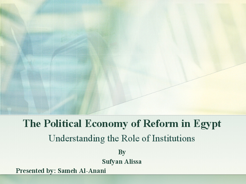 (PDF) The Political Economy of Reform in Egypt