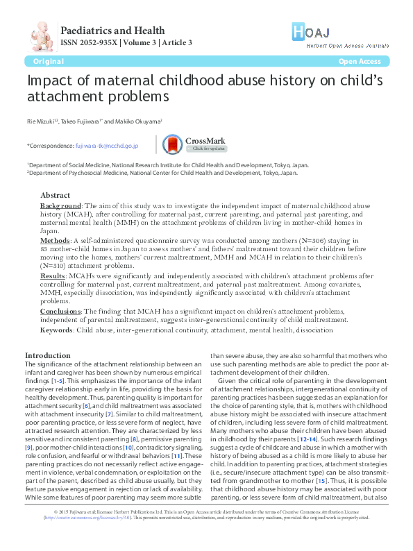 (PDF) Impact of maternal childhood abuse history on child’s attachment ...