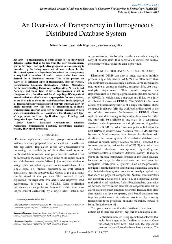 (PDF) An Overview of Transparency in Homogeneous Distributed Database ... (PDF) An Overview of Transparency in Homogeneous Distributed Database ...