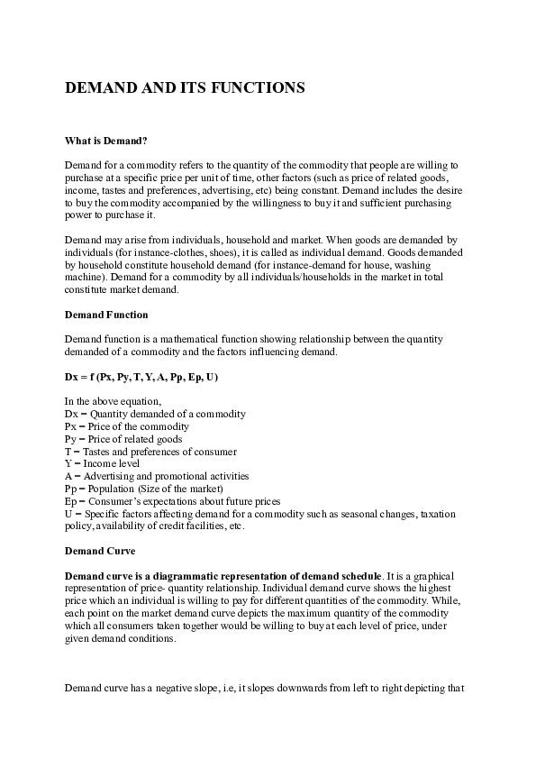 (DOC) DEMAND AND ITS FUNCTIONS What is Demand