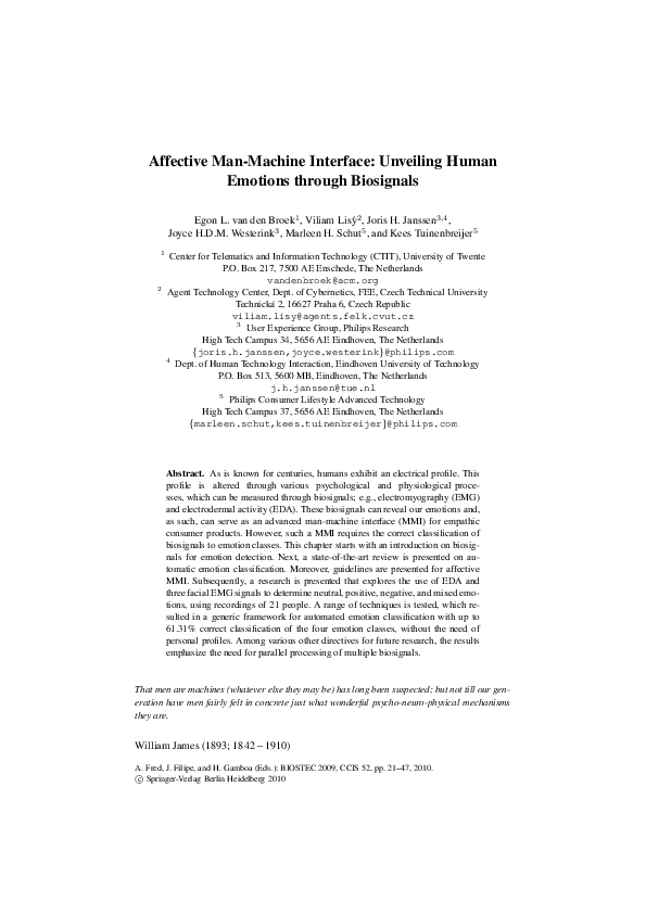 (PDF) Affective Man-Machine Interface: Unveiling Human Emotions through Biosignals