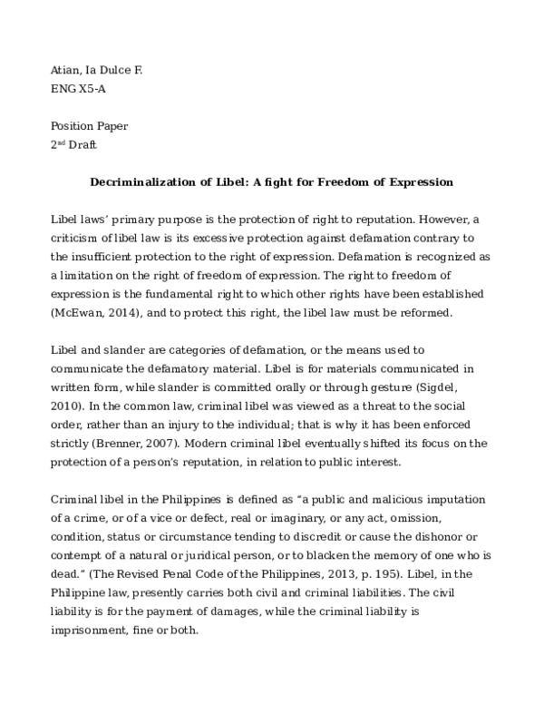 (DOC) Decriminalization of Libel: A fight for Freedom of Expression