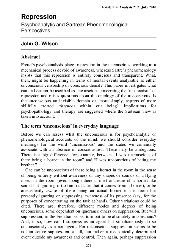 (PDF) Repression: Psychoanalytic and Phenomenological Perspectives