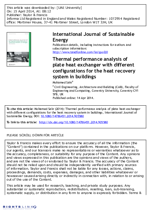 (PDF) Thermal performance analysis of plate heat exchanger with ...