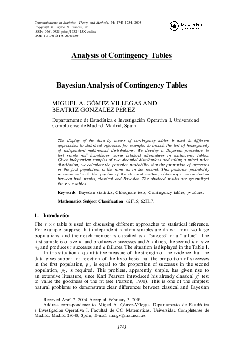 Pdf Analysis Of Contingency Tables Bayesian Analysis Of Contingency Tables