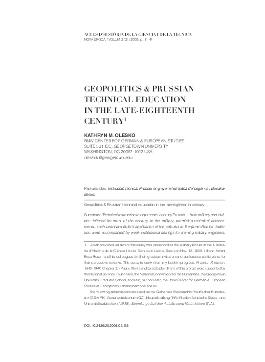 (PDF) Geopolitics & Prussian Technical Education in the Late-Eighteenth ...