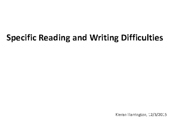 (PDF) Specific Reading and Writing Difficulty