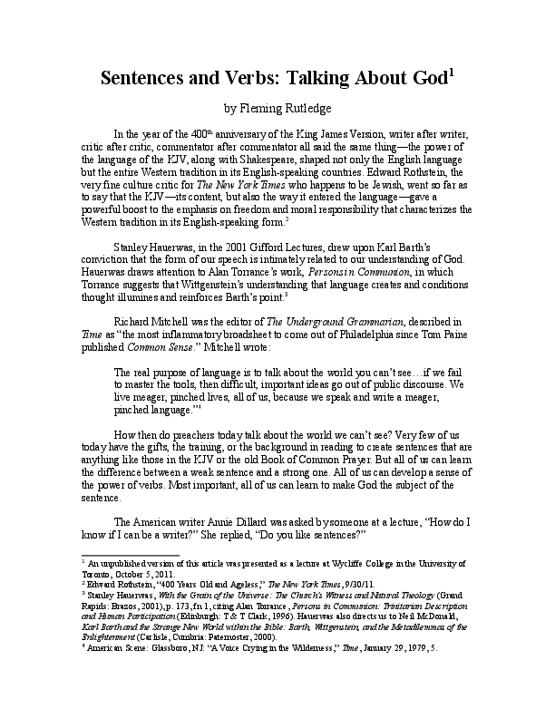 (DOC) Sentences and Verbs: Talking About God