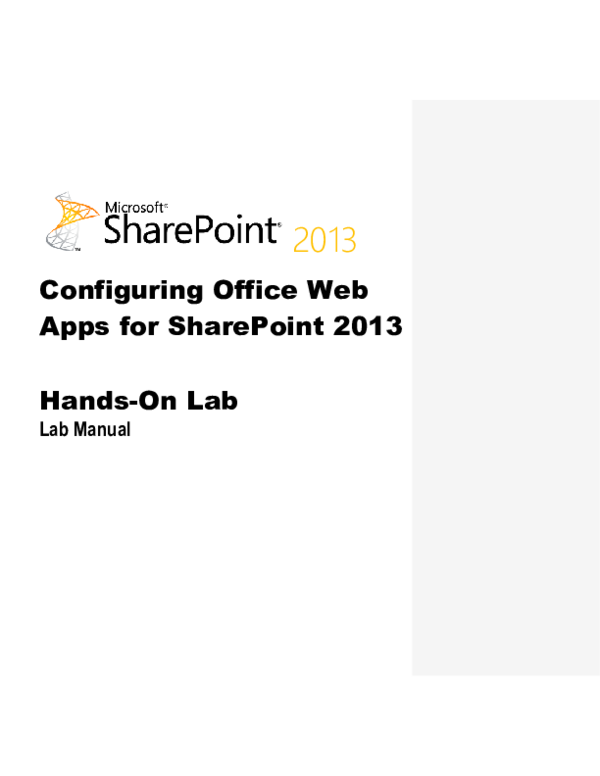 (PDF) Configuring Office Web Apps for SharePoint 2013 Hands-On Lab Lab Manual