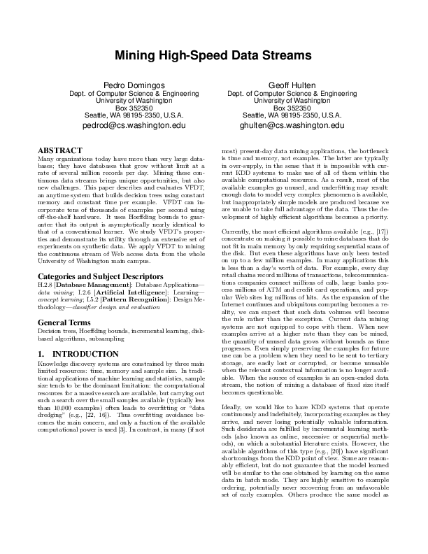 (PDF) Mining High-Speed Data Streams