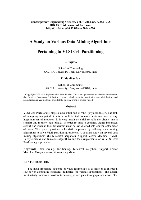 (PDF) A study on various data mining algorithms pertaining to VLSI cell partitioning