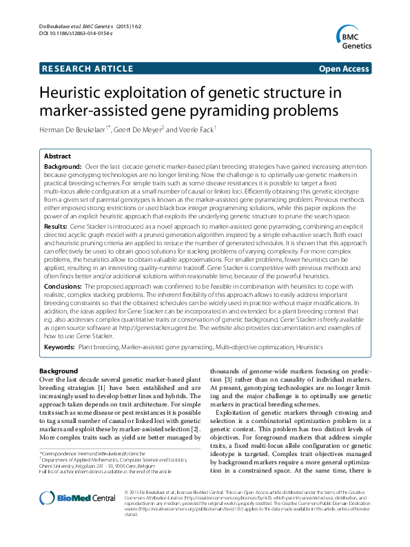 (PDF) Heuristic exploitation of genetic structure in marker-assisted ...