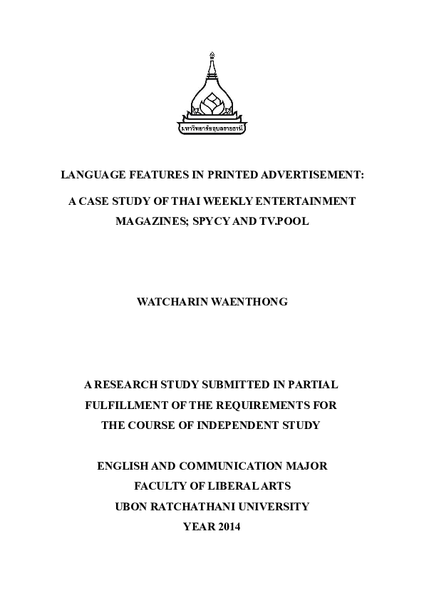 (DOC) LANGUAGE FEATURES IN PRINTED ADVERTISEMENT: A CASE STUDY OF THAI ...