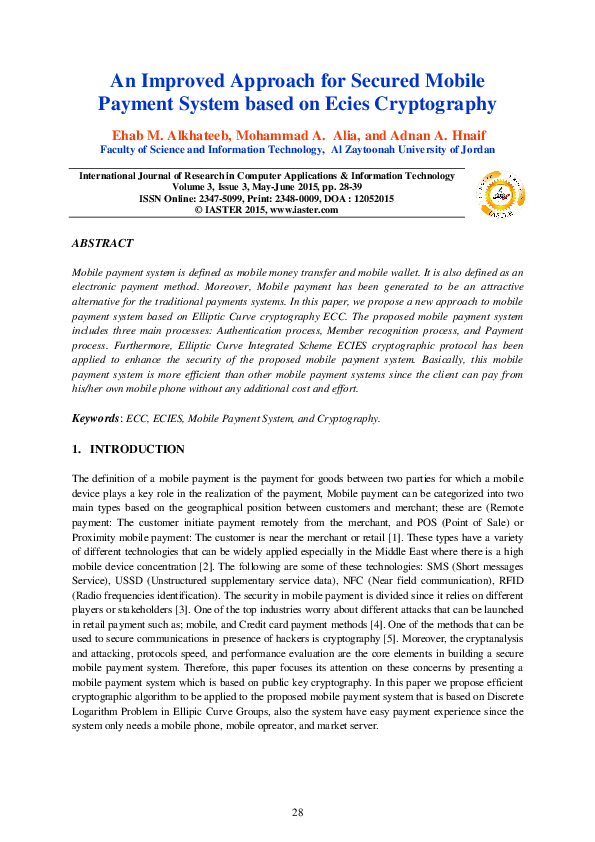 Pdf An Improved Approach For Secured Mobile Payment System Based On Ecies Cryptography