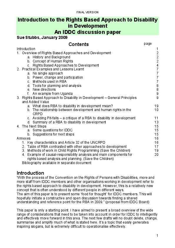 (PDF) Rights based approaches to disability and development