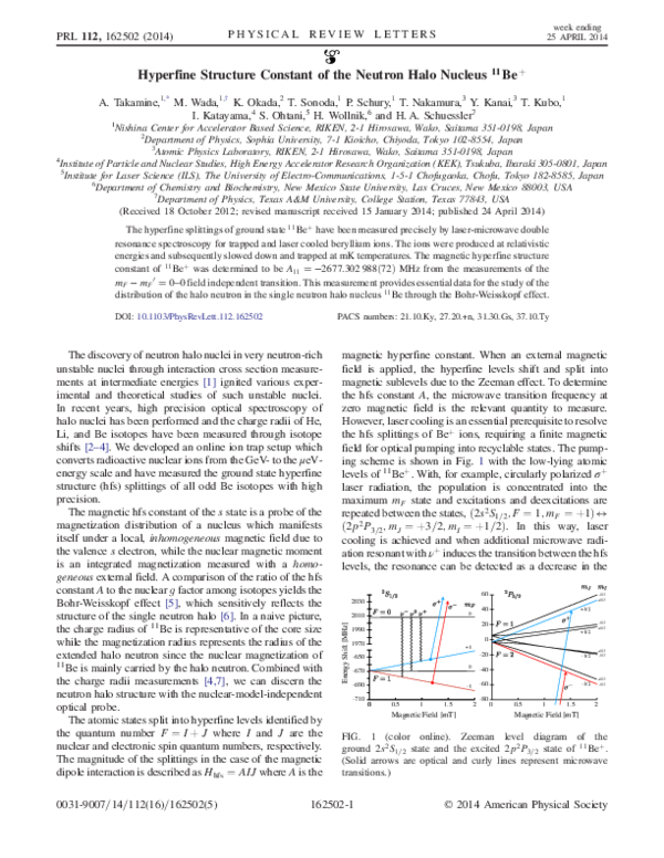 (PDF) Hyperfine Structure Constant of the Neutron Halo Nucleus 11 Be þ