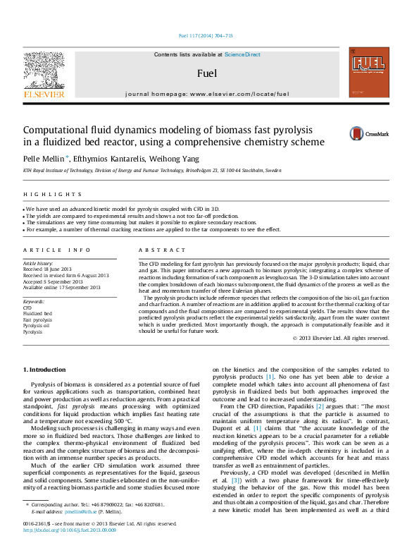 (PDF) Computational fluid dynamics modeling of biomass fast pyrolysis in a fluidized bed reactor ...