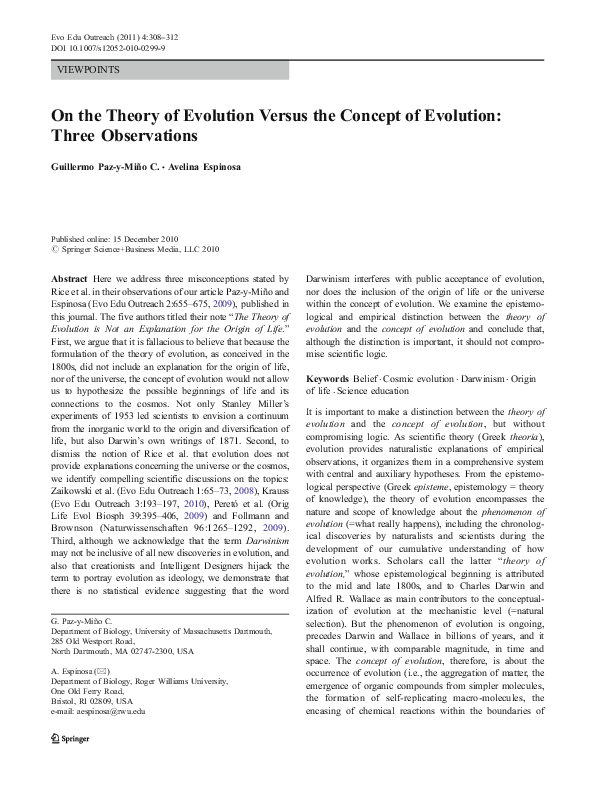 On the Theory of Evolution Versus the Concept of Evolution: Three ...