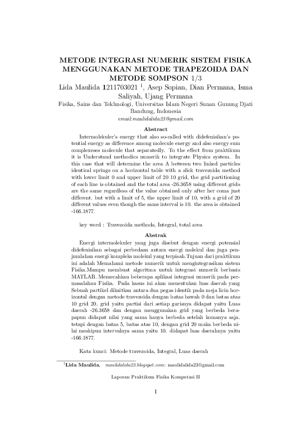 (PDF) METODE INTEGRASI NUMERIK SISTEM FISIKA MENGGUNAKAN METODE ...