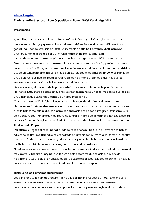(PDF) reseña - Alison Pargeter - The Muslim Brothers from Opposition to ...
