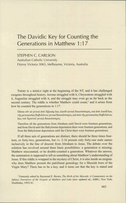 (PDF) The Davidic Key for Counting the Generations in Matthew 1:17