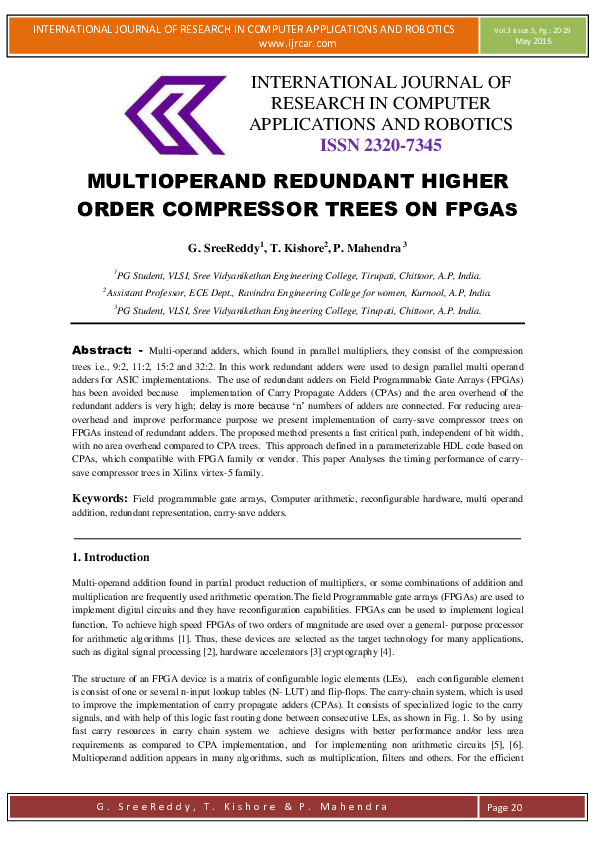 MULTIOPERAND REDUNDANT HIGHER ORDER COMPRESSOR TREES ON FPGAS