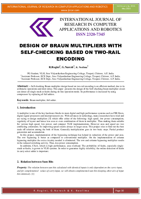 DESIGN OF BRAUN MULTIPLIERS WITH SELF-CHECKING BASED ON TWO-RAIL ENCODING