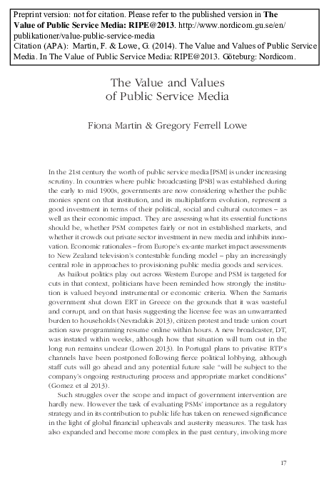 (PDF) The Value and Values of Public Service Media