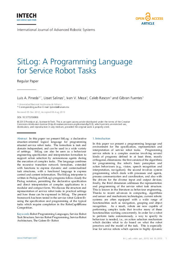 (PDF) SitLog: A Programming Language for Service Robot Tasks