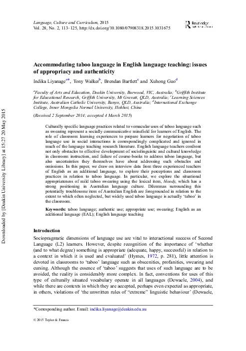 (PDF) Accommodating taboo language in English language teaching: issues ...