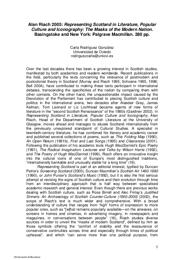 (PDF) Alan Riach 2005: Representing Scotland in Literature, Popular ...