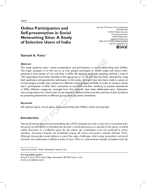 (PDF) Online Participation and Self-Presentation in Social Networking ...