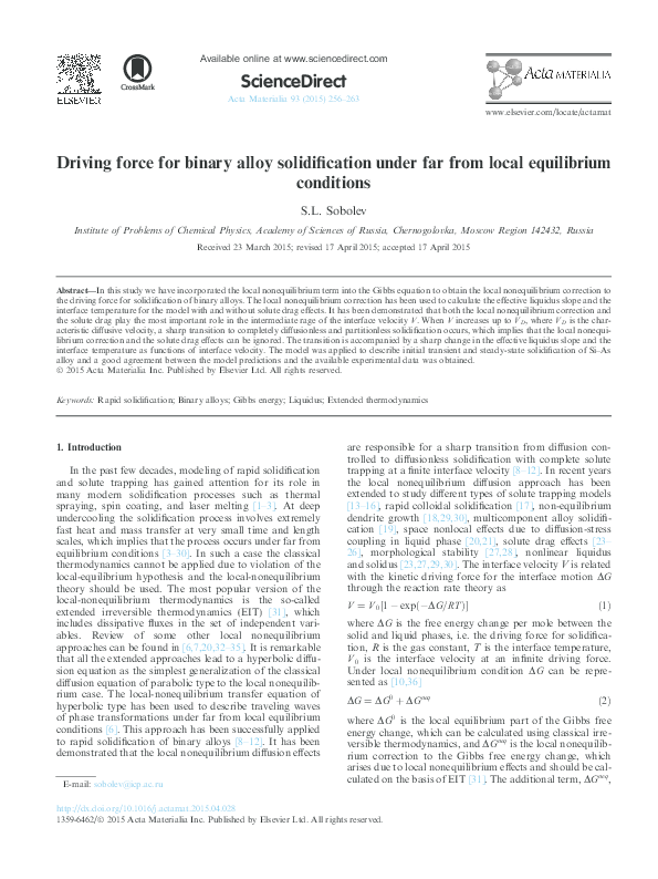 (PDF) Driving force for binary alloy solidification under far from local equilibrium conditions