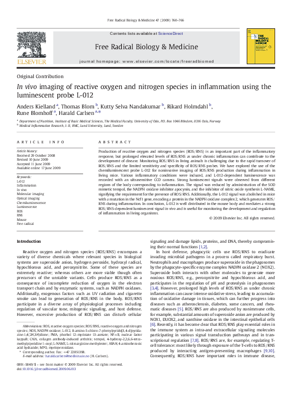 (PDF) In vivo imaging of reactive oxygen and nitrogen species in ...
