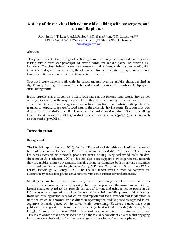 (PDF) A study of driver visual behaviour while talking with passengers ...