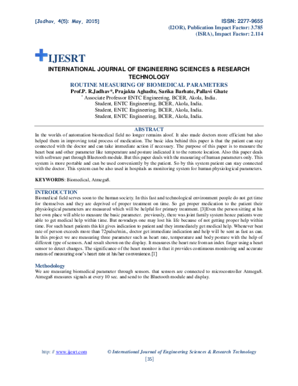 (PDF) ROUTINE MEASURING OF BIOMEDICAL PARAMETERS